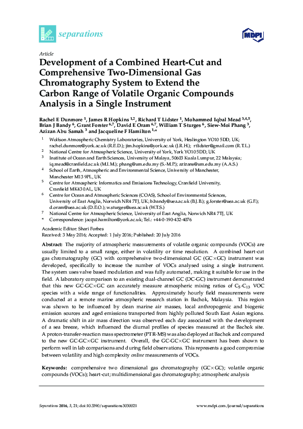 (PDF) Development of a Combined Heart-Cut and Comprehensive Two ...