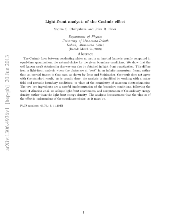 (PDF) Light-front analysis of the Casimir effect