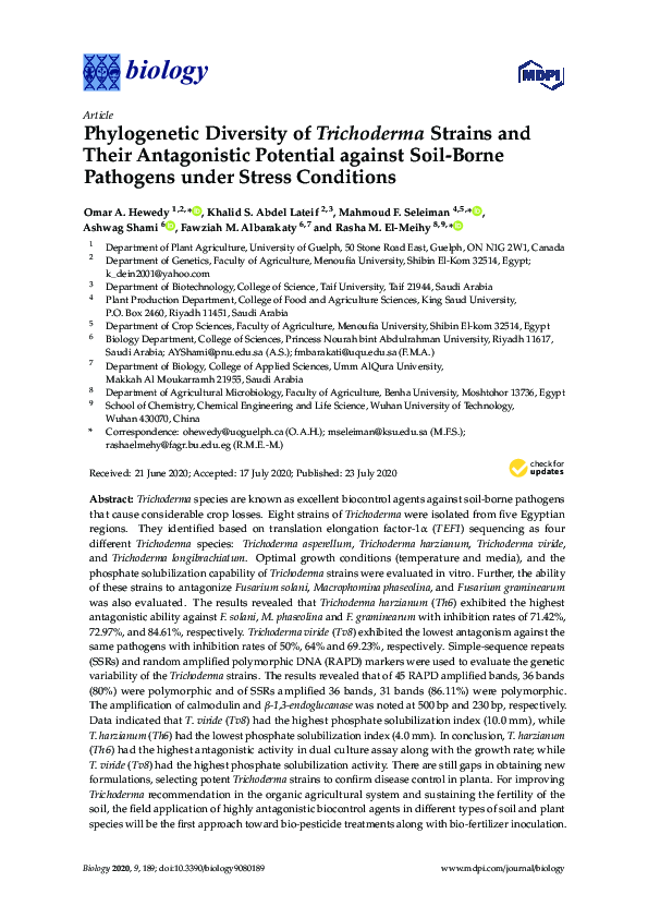 (PDF) Phylogenetic Diversity of Trichoderma Strains and Their Antagonistic Potential against ...