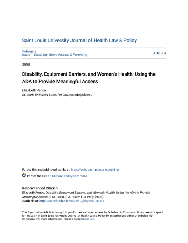 (PDF) Disability, Equipment Barriers, and Women's Health: Using the ADA ...