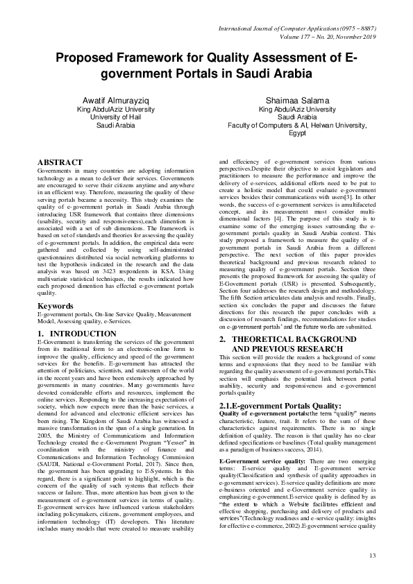 (PDF) Proposed Framework for Quality Assessment of E-government Portals ...