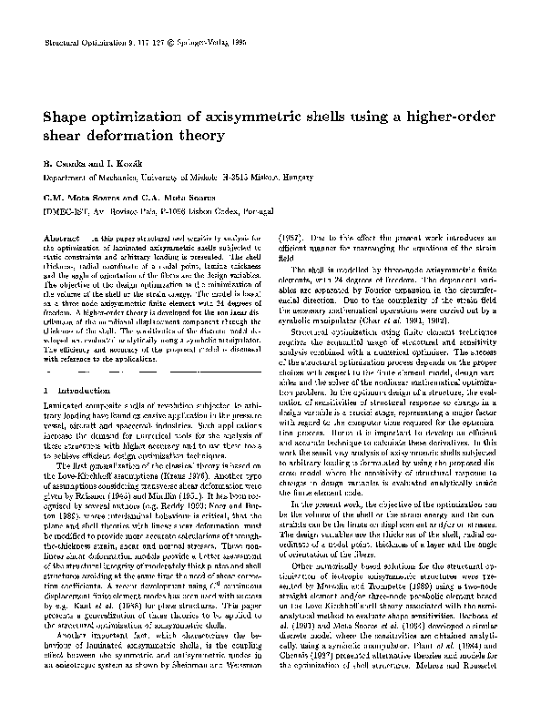 Pdf Shape Optimization Of Axisymmetric Shells Using A Higher Order