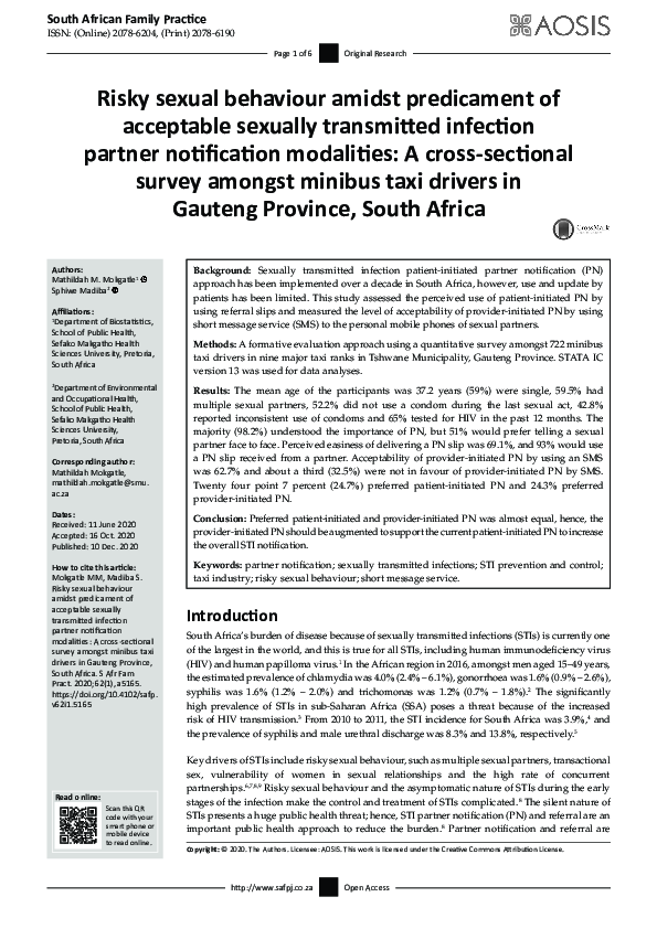 (PDF) Risky sexual behaviour amidst predicament of acceptable sexually transmitted infection ...
