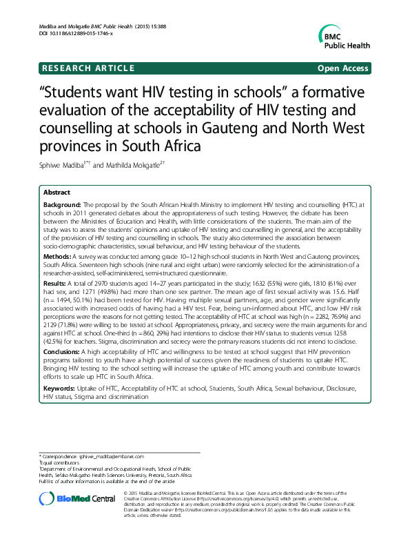 (PDF) Student Attitudes Toward School HIV Testing
