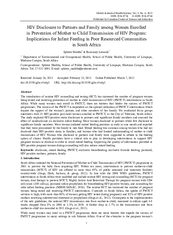 (PDF) HIV Disclosure to Partners and Family among Women Enrolled in ...