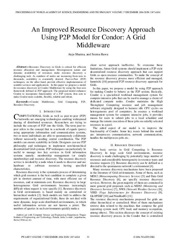 (PDF) An Improved Resource Discovery Approach Using P2P Model for Condor: A Grid Middleware
