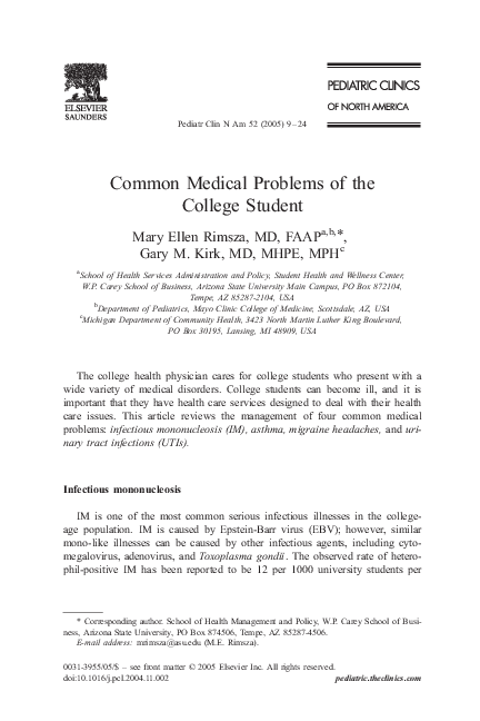 (PDF) Common Medical Problems of the College Student