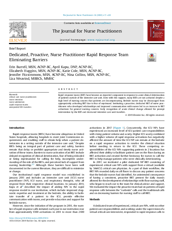(PDF) Dedicated, Proactive, Nurse Practitioner Rapid Response Team ...