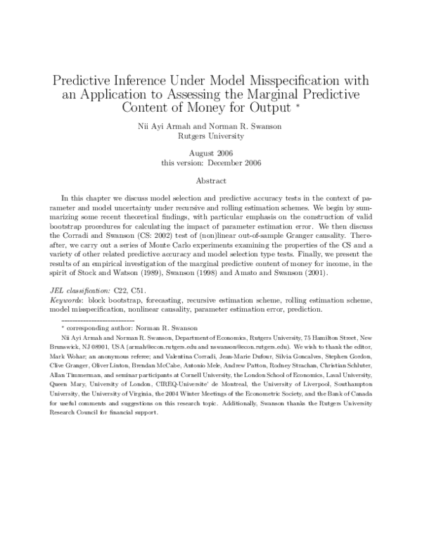 Pdf Predictive Inference Under Model Misspecification With An
