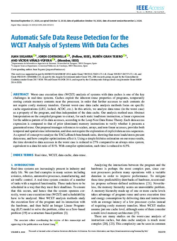(PDF) Automatic Safe Data Reuse Detection for the WCET Analysis of Systems With Data Caches