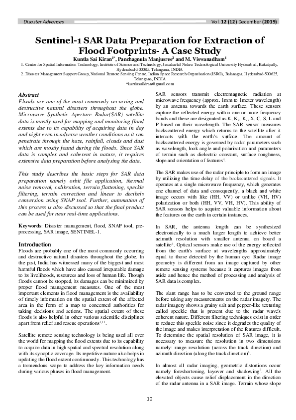 Pdf Sentinel 1 Sar Data Preparation For Extraction Of Flood
