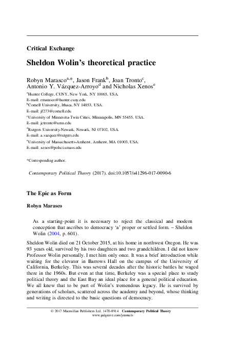 (PDF) Sheldon Wolin’s theoretical practice