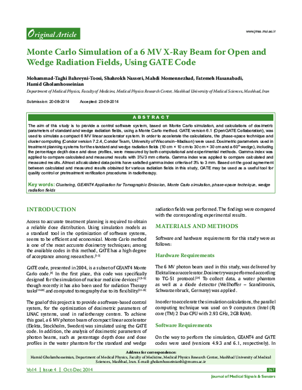 (PDF) Monte Carlo Simulation of a 6 MV X-Ray Beam for Open and Wedge ...