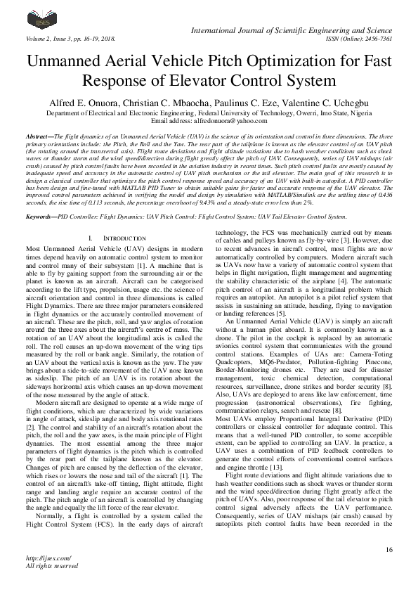 (PDF) Unmanned Aerial Vehicle Pitch Optimization for Fast Response of ...
