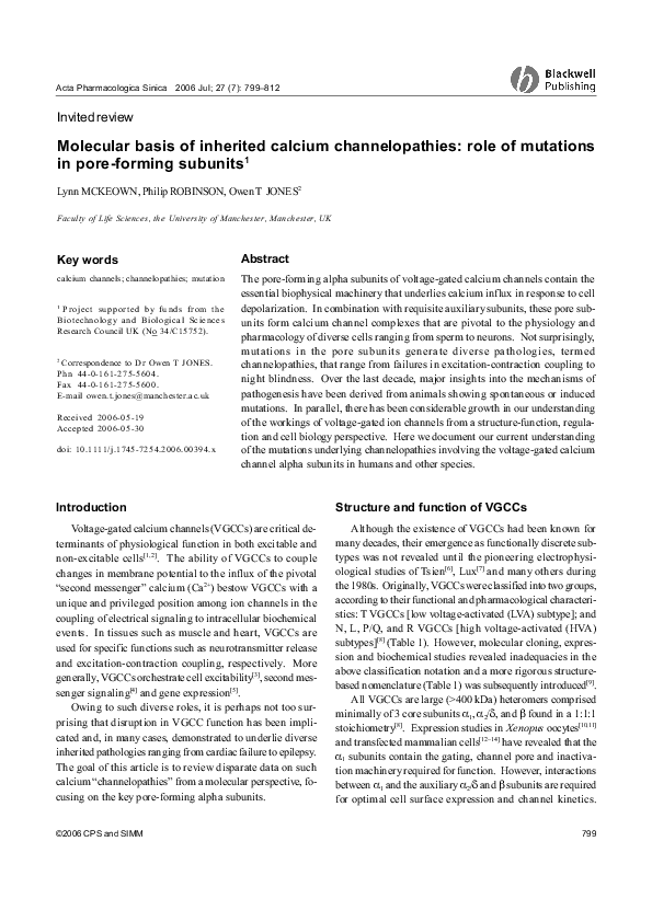 (PDF) Molecular basis of inherited calcium channelopathies: role of ...
