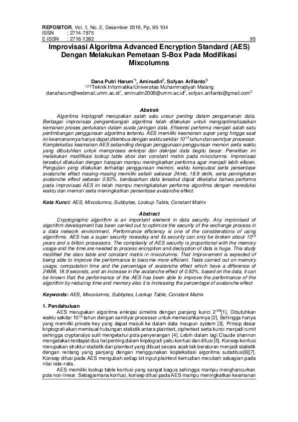 Pdf Improvisasi Algoritma Advanced Encryption Standard Aes Dengan