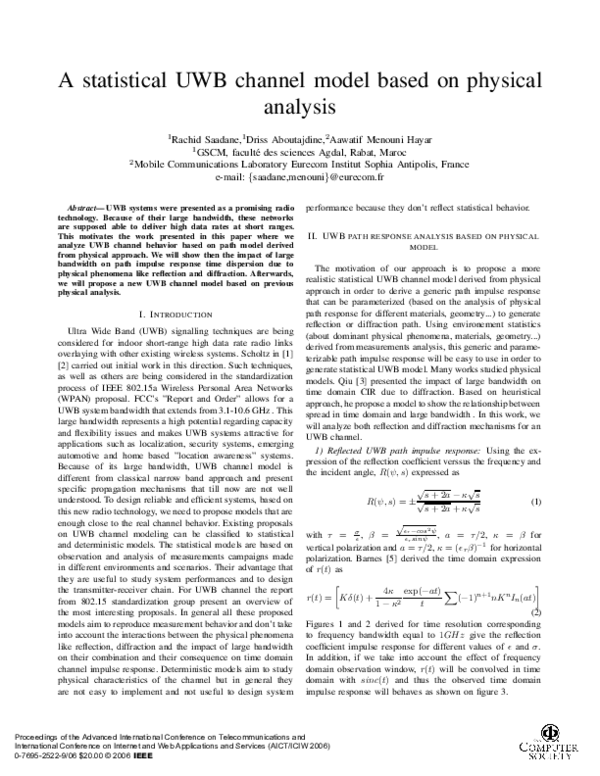(PDF) A statistical UWB channel model based on physical analysis