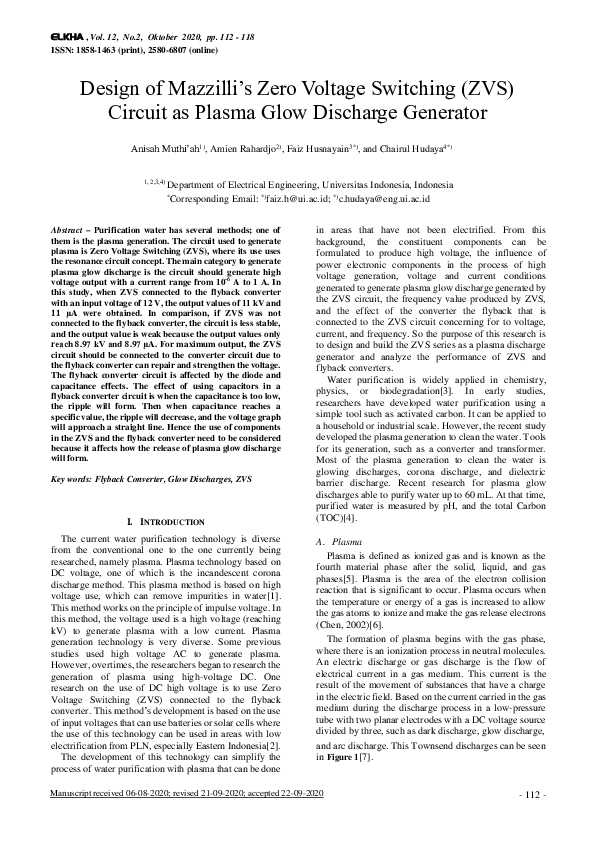 (PDF) Design of Mazzilli’s Zero Voltage Switching (ZVS) Circuit as Plasma Glow Discharge Generator