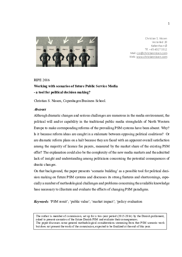 (PDF) Working with scenarios of future Public Service Media-a tool for ...