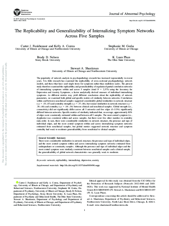 (PDF) The Replicability and Generalizability of Internalizing Symptom Networks Across Five Samples