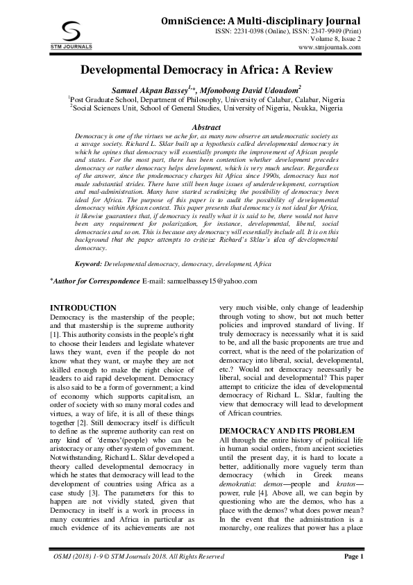 (PDF) Developmental Democracy in Africa: A Review