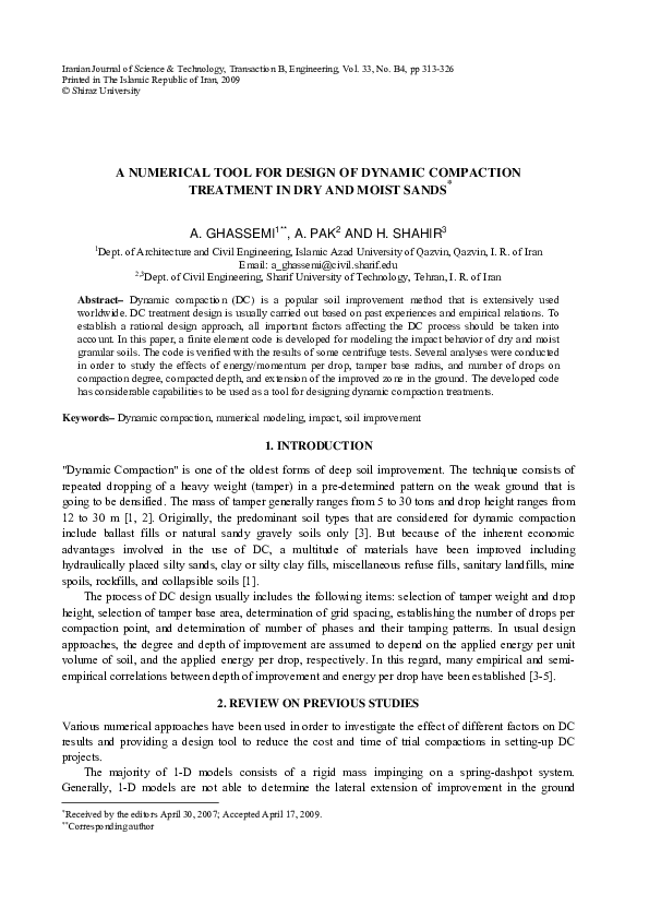 Pdf A Numerical Tool For Design Of Dynamic Compaction Treatment In Dry And Moist Sands Hadi
