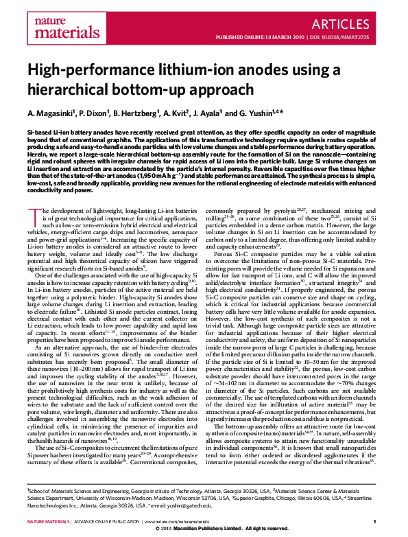 (PDF) High-performance lithium-ion anodes using a hierarchical bottom-up approach