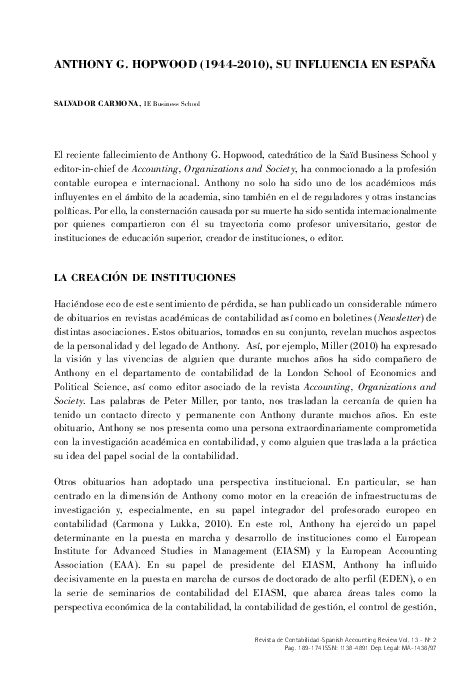 (PDF) Anthony G. Hopwood (1944–2010), su influencia en España