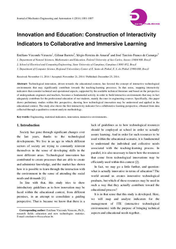 (PDF) Innovation and Education: Construction of Interactivity ...
