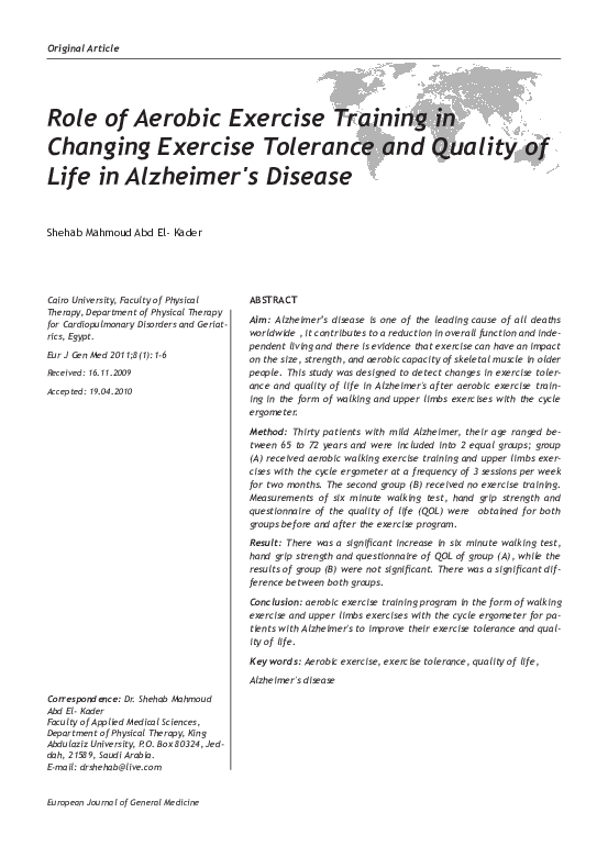 (PDF) Role of Aerobic Exercise Training in Changing Exercise Tolerance ...