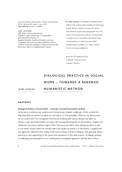 (PDF) Dialogical Practice in Social Work – Towards a renewed humanistic method