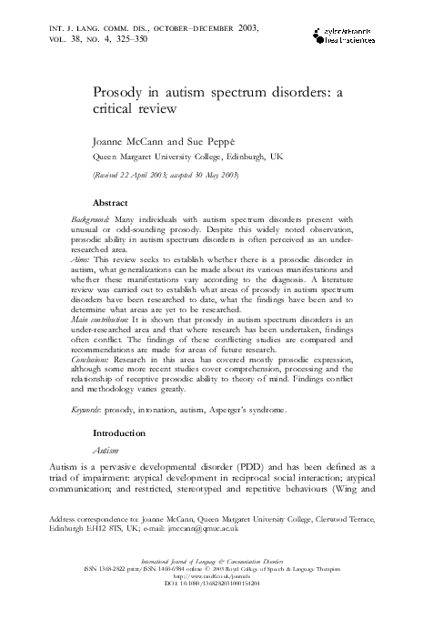 (PDF) Prosody in autism spectrum disorders: a critical review