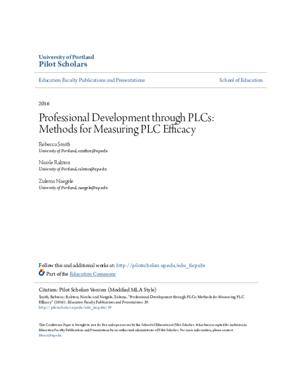 (PDF) Professional Development through PLCs: Methods for Measuring PLC Efficacy