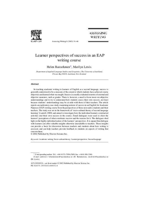 (PDF) Learner perspectives of success in an EAP writing course