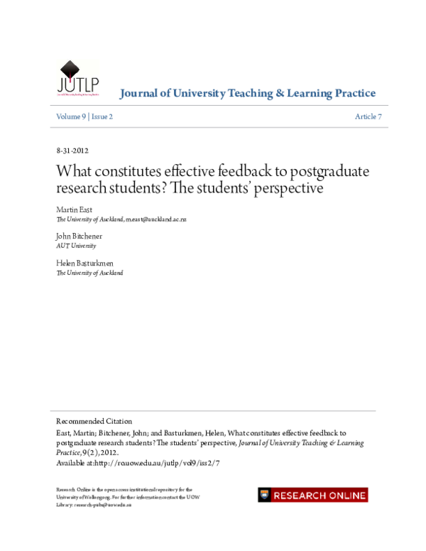 (PDF) What constitutes effective feedback to postgraduate research ...
