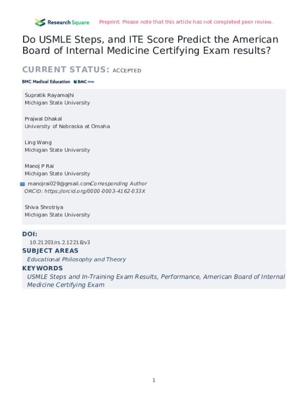 (PDF) Do USMLE Steps, and ITE Score Predict the American Board of ...