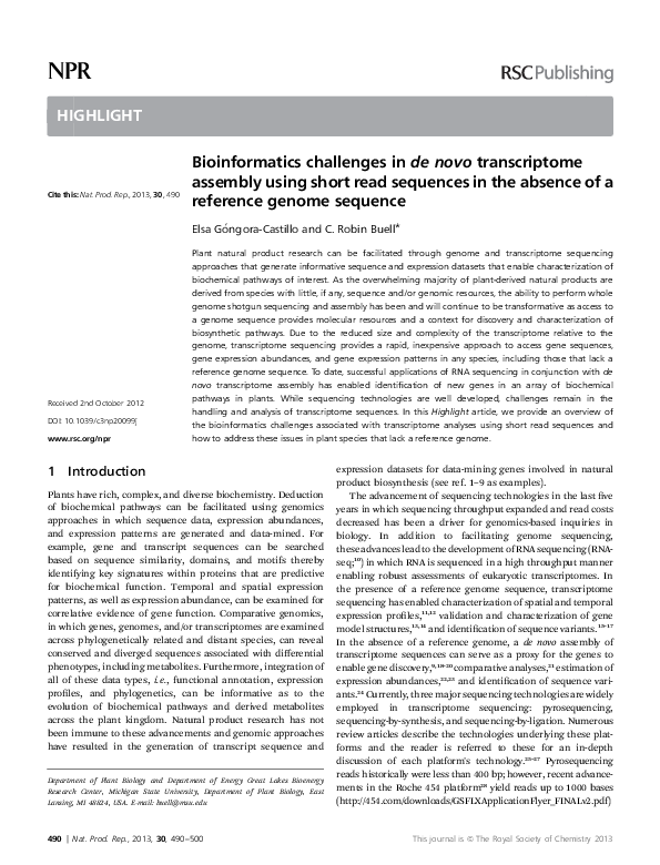 Pdf Bioinformatics Challenges In De Novo Transcriptome Assembly Using Short Read Sequences In