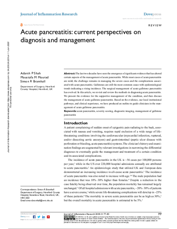 (PDF) Acute pancreatitis: current perspectives on diagnosis and management