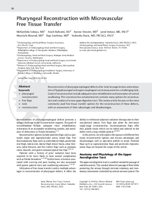 Pdf Pharyngeal Reconstruction With Microvascular Free Tissue Transfer