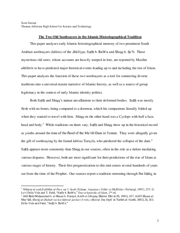 (PDF) The Two Old Soothsayers in the Islamic Historiographical Tradition
