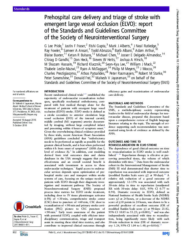 (PDF) Prehospital care delivery and triage of stroke with emergent ...