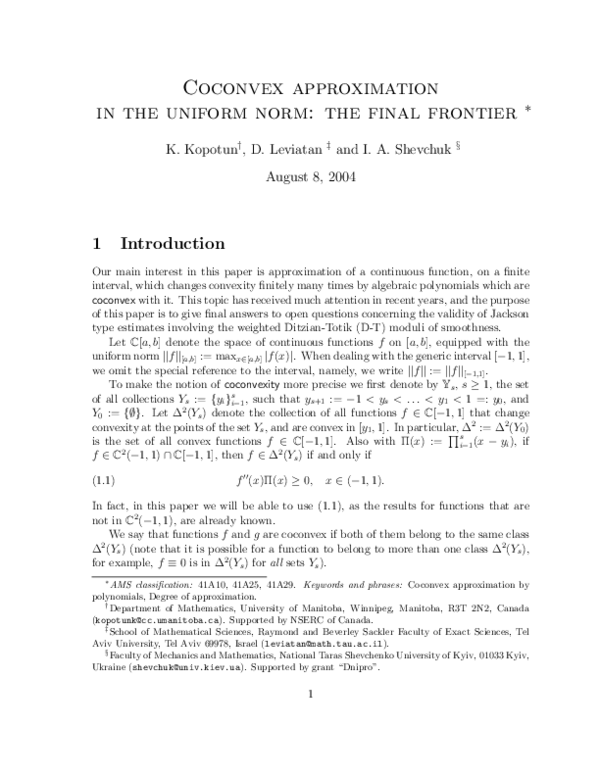 (PDF) Coconvex approximation in the uniform norm: the final frontier