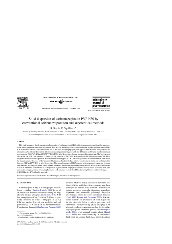 (PDF) Solid dispersion of carbamazepine in PVP K30 by conventional ...