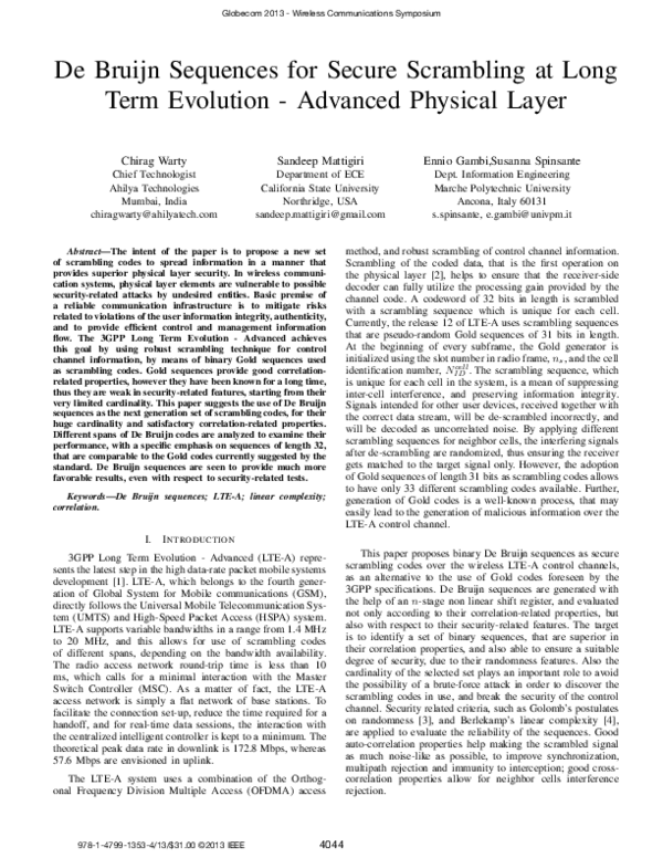 (PDF) De Bruijn sequences for secure scrambling at Long Term Evolution ...
