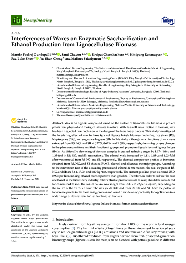 (PDF) Interferences of Waxes on Enzymatic Saccharification and Ethanol ...