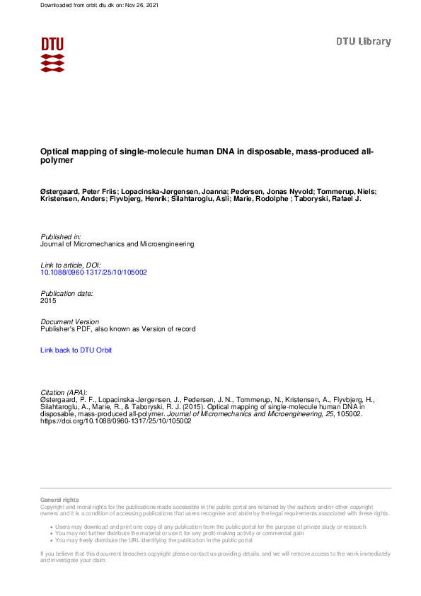 Optical mapping of single-molecule human DNA in disposable, mass ...