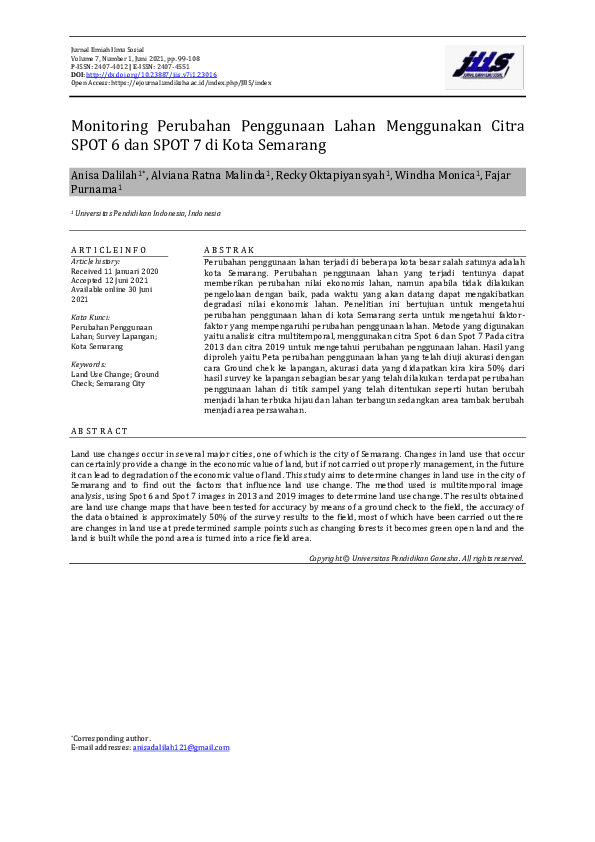 (PDF) Monitoring Perubahan Penggunaan Lahan Menggunakan Citra SPOT 6 ...