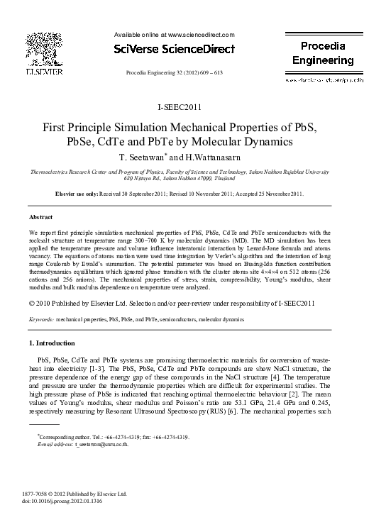 (PDF) First Principle Simulation Mechanical Properties of PbS, PbSe ...