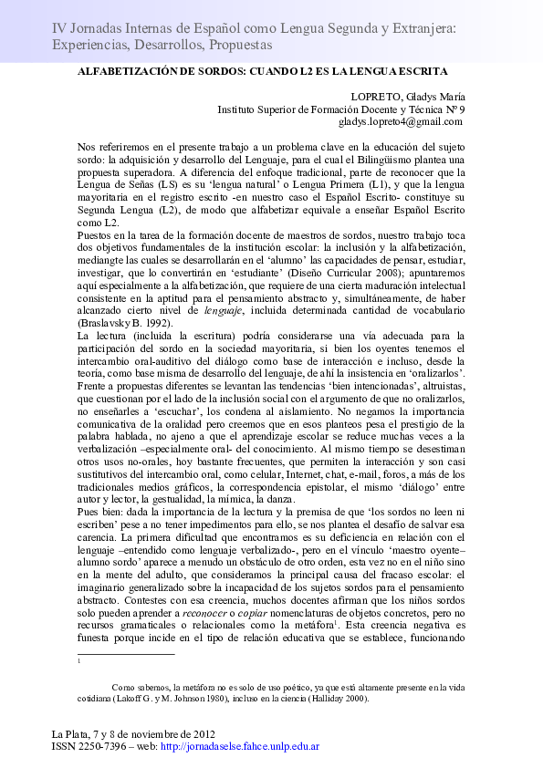 (PDF) Alfabetización de sordos: cuando L2 es la lengua escrita