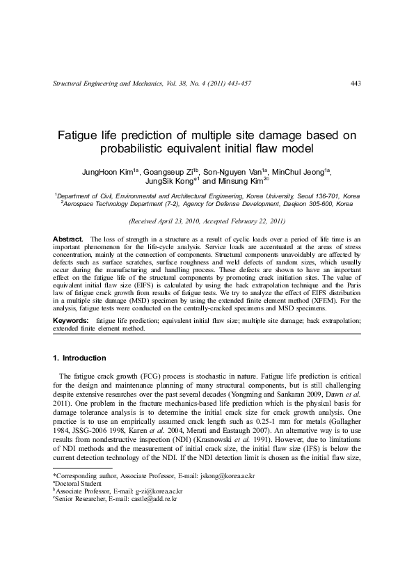 (PDF) Fatigue life prediction of multiple site damage based on probabilistic equivalent initial ...
